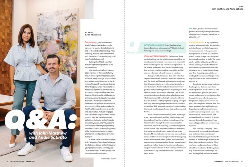 Q&A: John Matthew and Andie Sobrato – Lifestyles Magazine